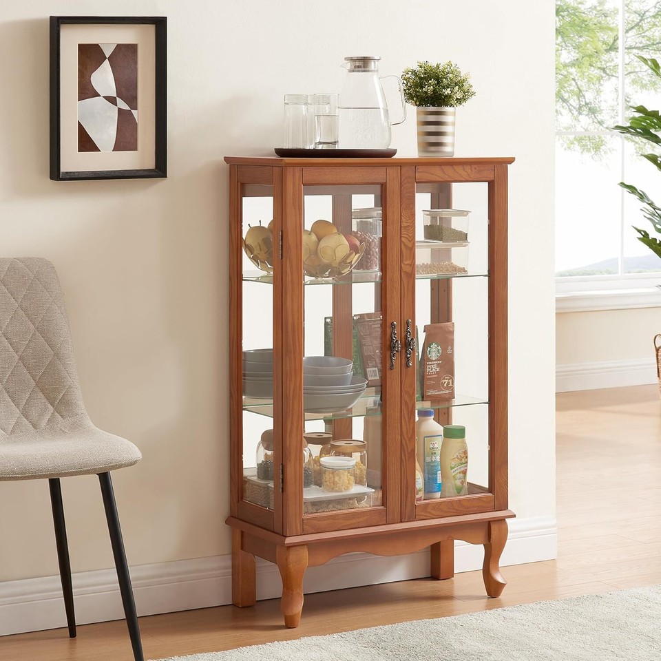3-Tier Lighted Glass Display Curio Cabinet,Curio Wine Artwork Display ...