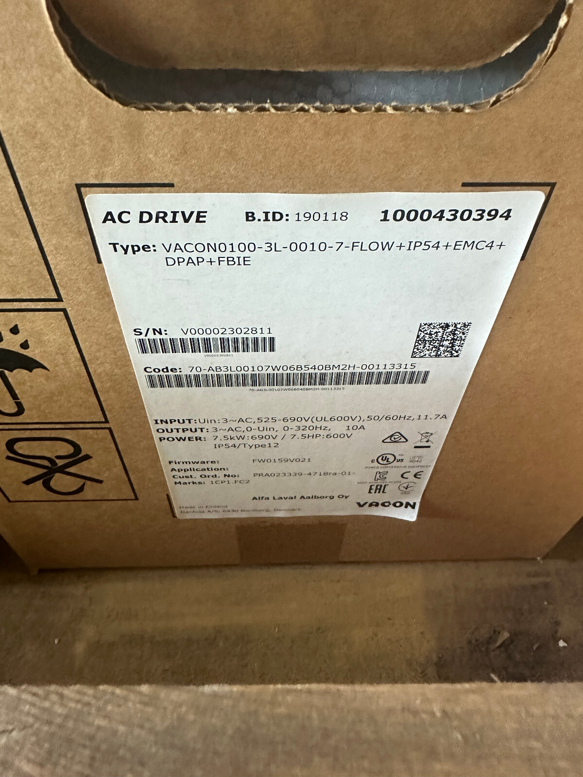 Vacon Frequenzumrichter Vacon0100-3L-0010-7-FLOW+IP54+EMC4+DPAP+FBIE ...