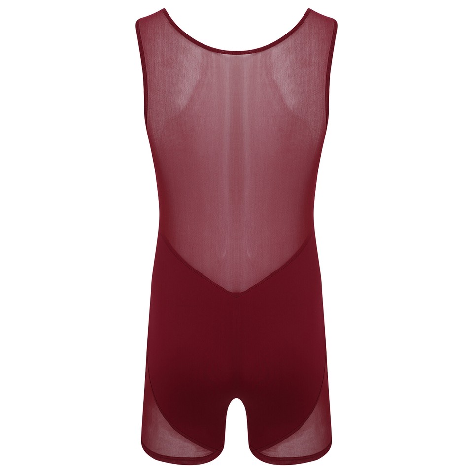 Mens Sports Wrestling Singlet Sheer Athletic Jumpsuit Mesh Bodysuit ...