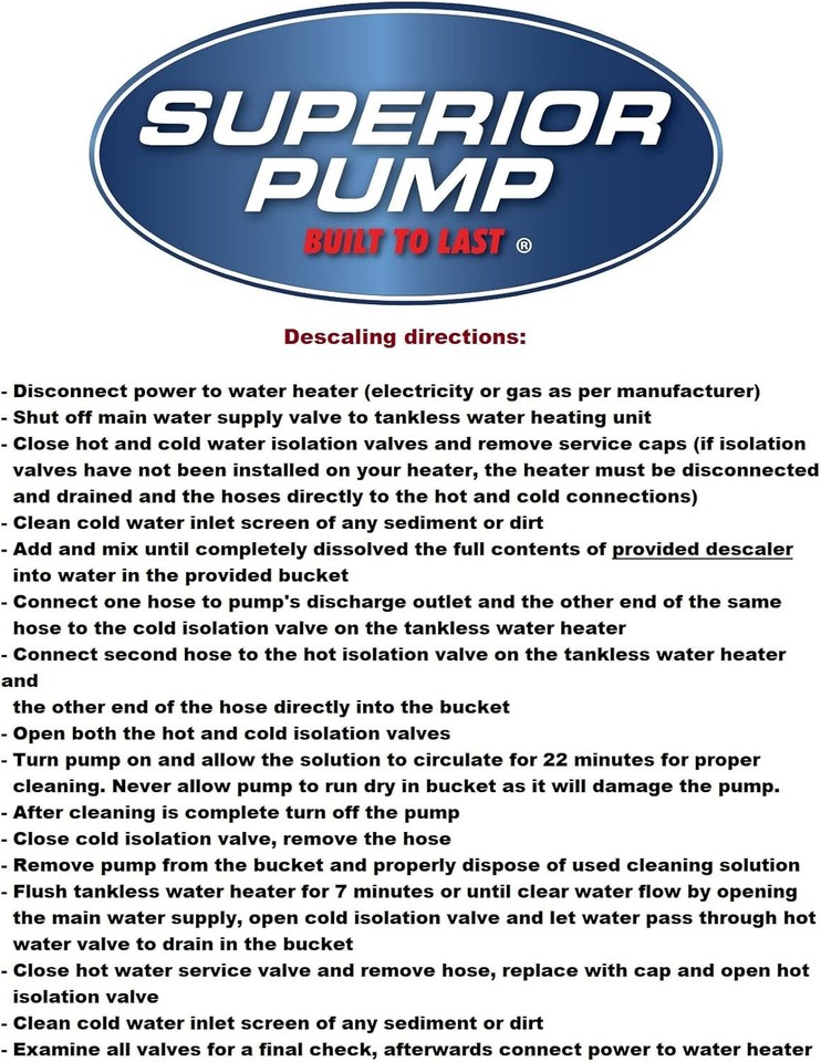 Tankless Water Heater Descaler Pump Kit with Non-toxic Solution | eBay