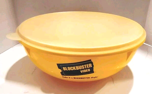 VTG Tupperware Blockbuster Yellow 12" XL Popcorn Bowl Lid Food Storage ...