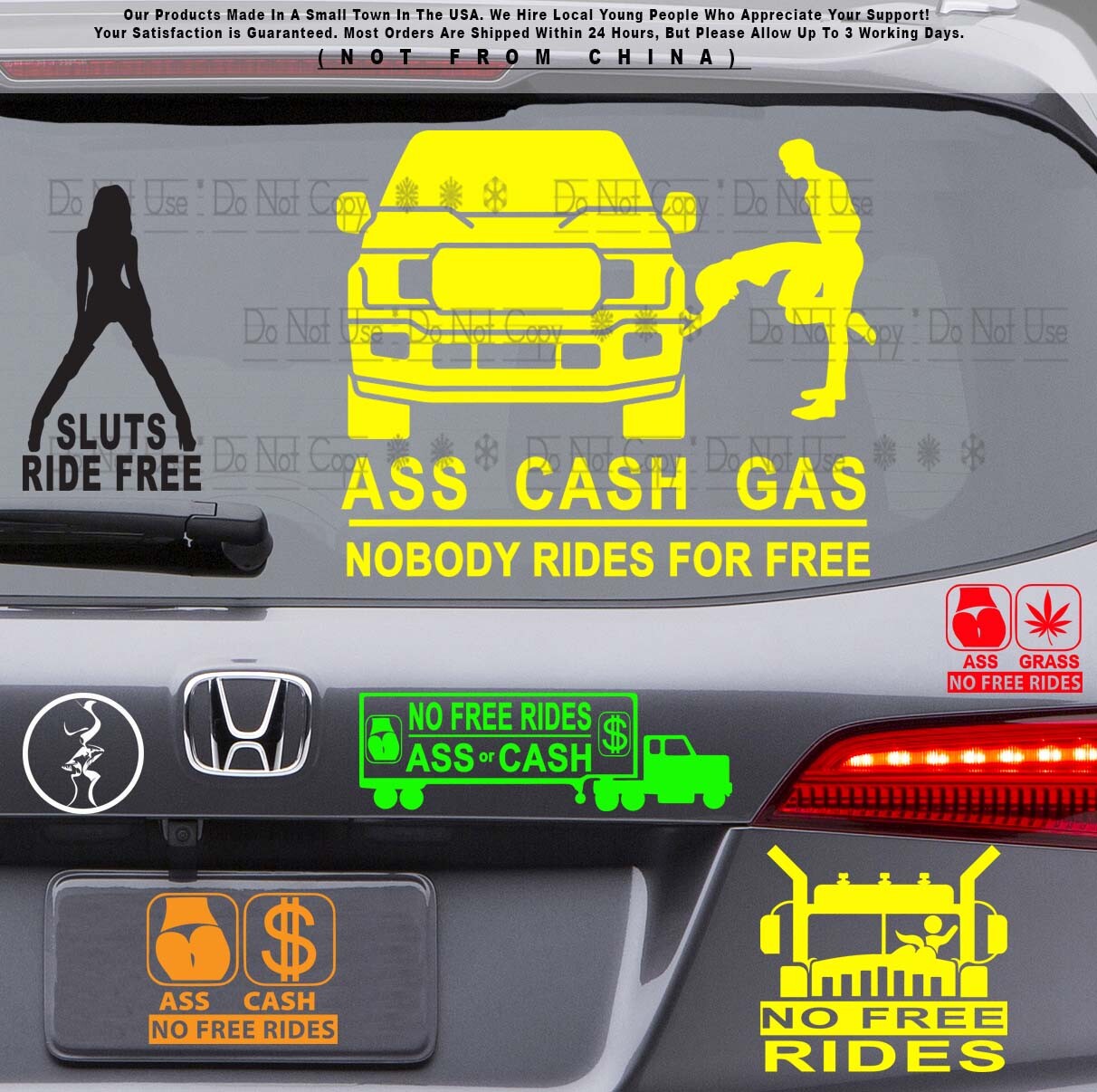 - No Free Rides Pickup Ass Cash Gas JDM Window Auto Car Truck Sticker ...