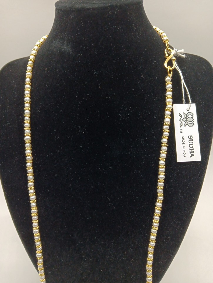Sudha Pennathur Pearl Gold Tone Ornate Spacer Bead Necklace Classic ...