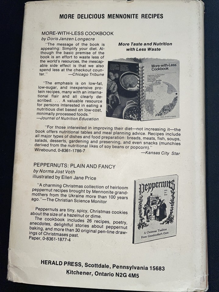 MENNONITE COMMUNITY COOKBOOK 1963 MARY SHOWALTER HARDCOVER DUST JACKET ...
