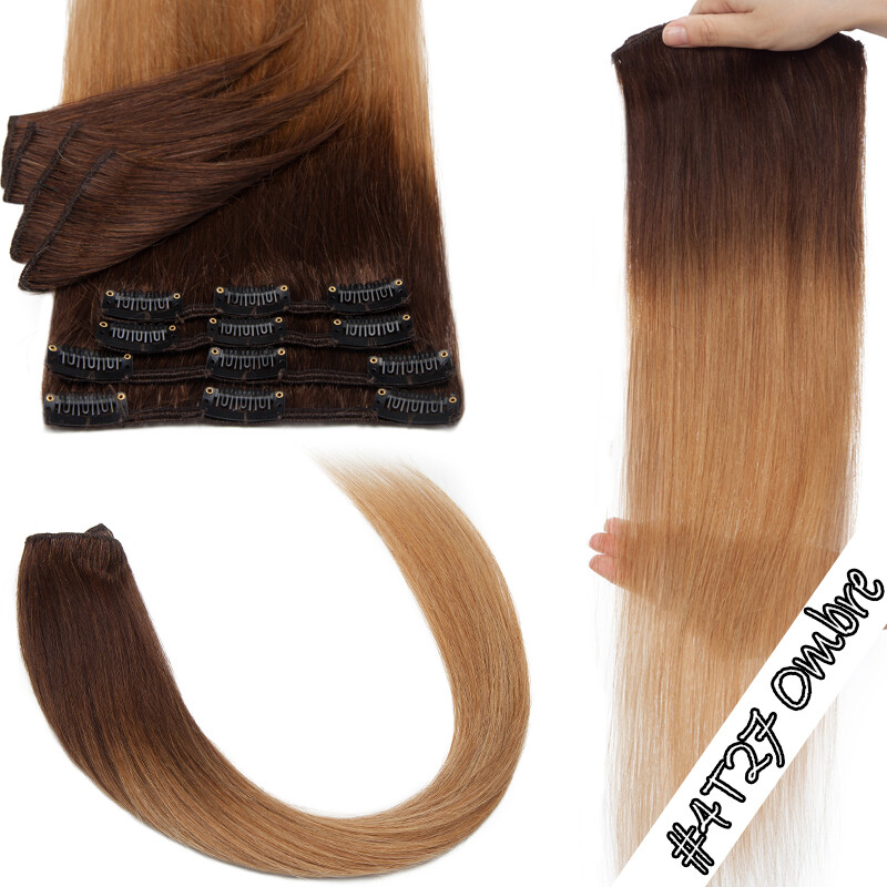 AAAAAA Thick Clip In Real Remy Human Hair Extensions Full Head Weft 12 ...