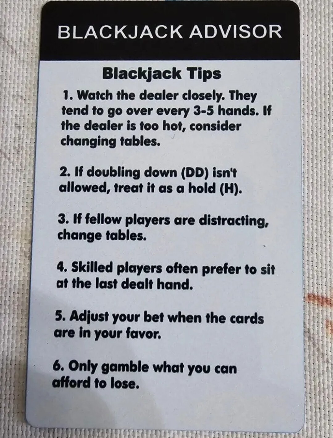 Basic Strategy Card for Blackjack Increase Your Chances To Win-Metal ...