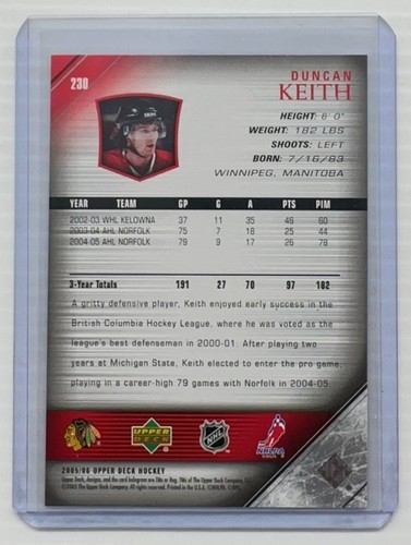2005-06 Upper Deck Duncan Keith Rookie Young Guns RC #230 | eBay