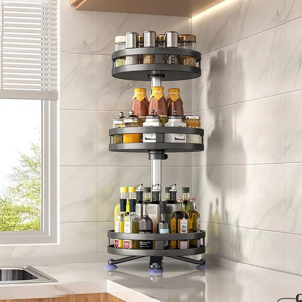 360° Rotation Kitchen Spice Rack Organizer Seasonings Jar Can Storage ...