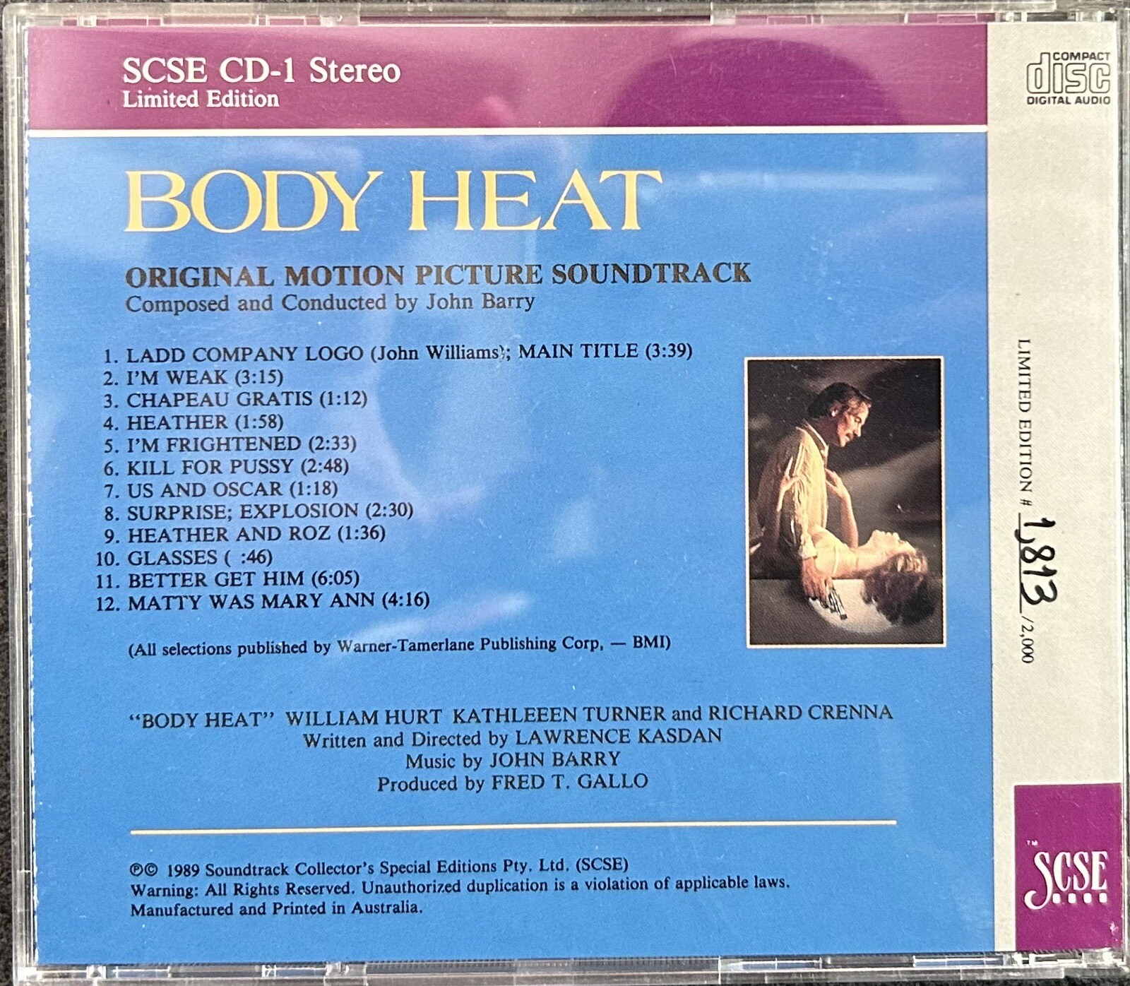 BODY Heat Movie CD Soundtrack Limited Edition Numbered Rare Australian ...
