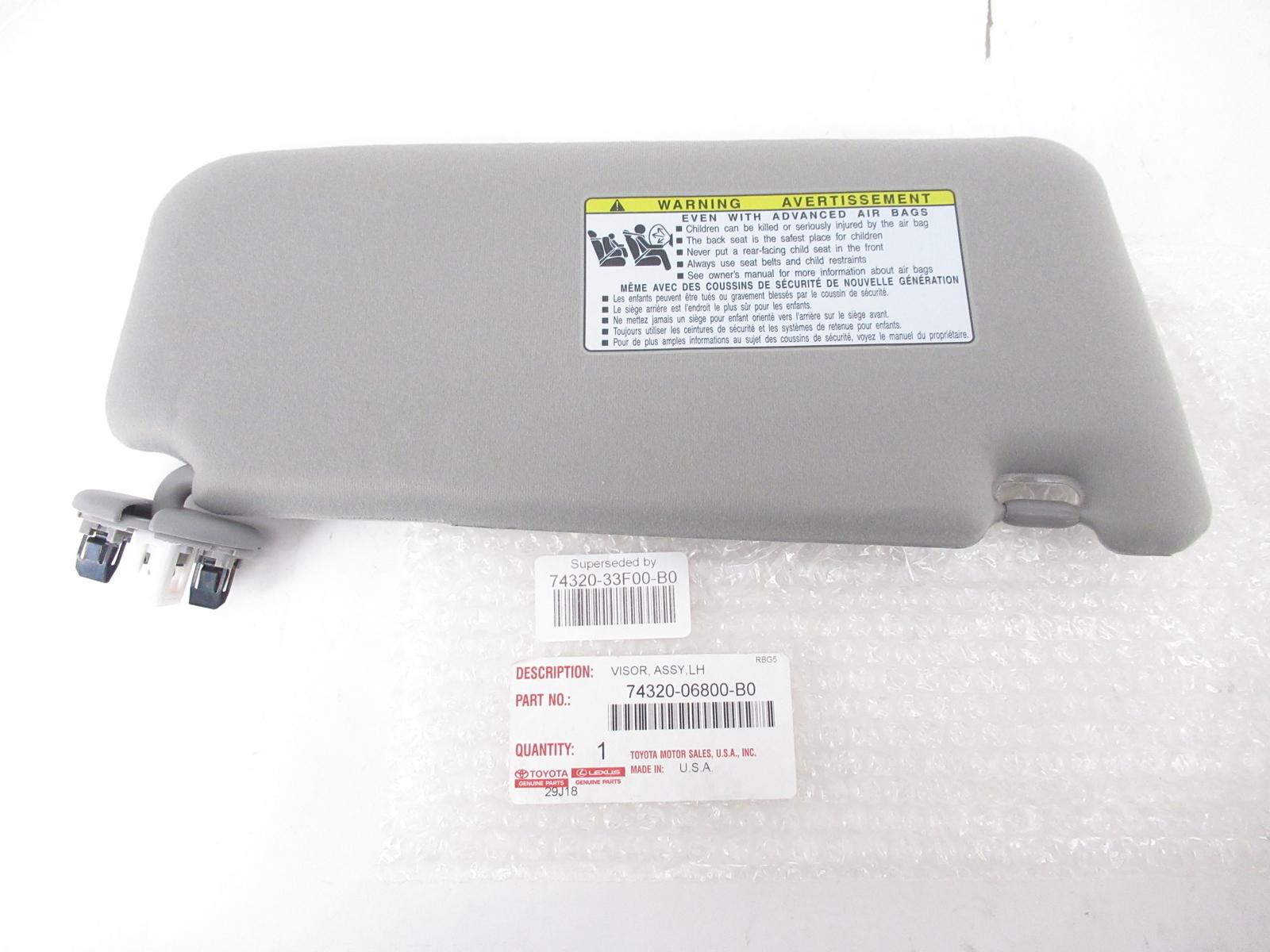 Genuine OEM Toyota 74320-33F00-B0 Driver LH Sun Visor Shade Gray 2007 ...