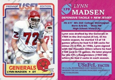 Lynn Madsen 1984 USFL Custom Card New Jersey Generals Houston Oilers | eBay