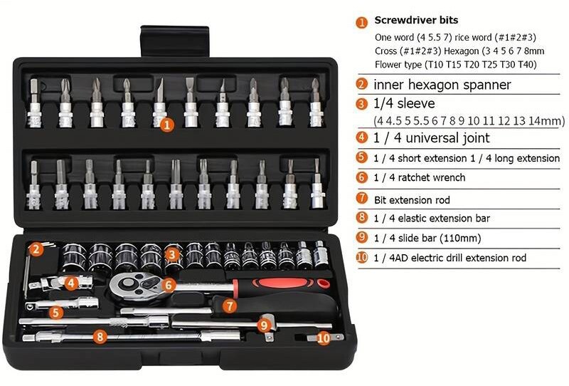 46pcs Small size Socket Set Tools for Car Bike Repair and Home Use ...