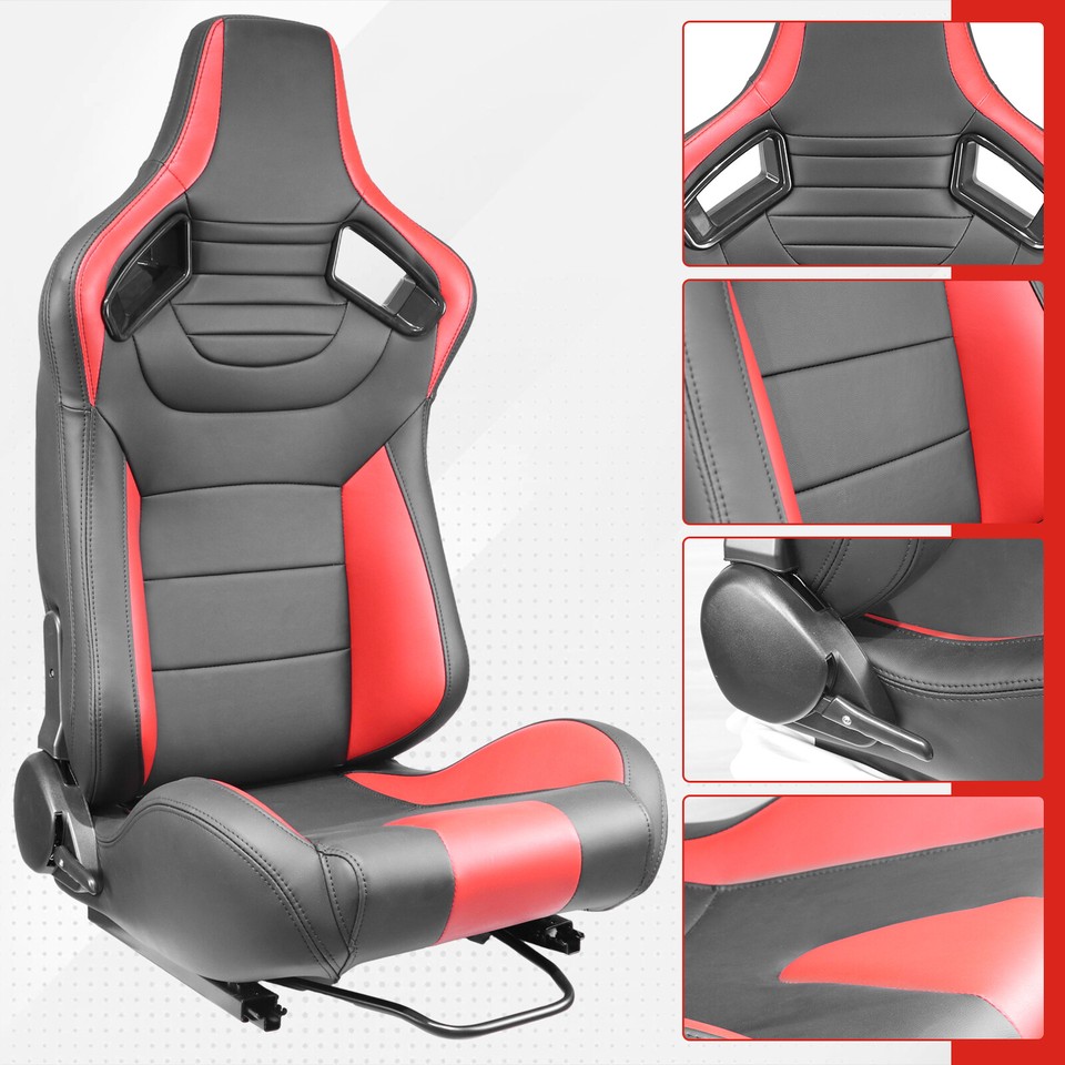Pair of Red+Black PVC Carbon Fiber Reclinable Leather Racing Seats W ...