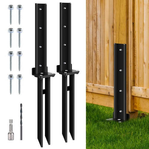 2 Pack Heavy Duty Steel Fence Repair Kit - Post Anchor Ground Spike for ...