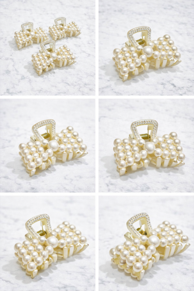 Mini Hair Claws - 12x Pearl Bow Hair Clips - Cream & Black - Elegant ...