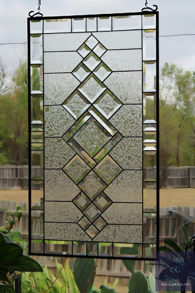 Rectangular stained glass window panel ,hanging,privacy glass,Made to ...