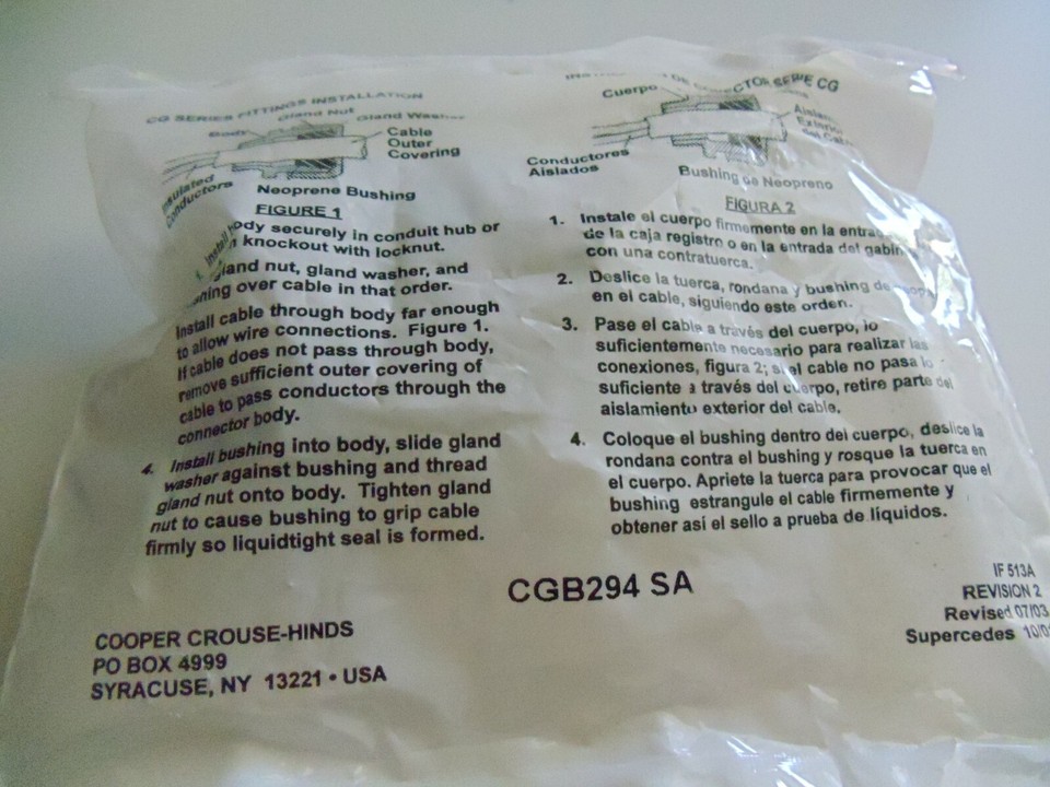 COOPER CROUSE HINDS CGB294 SA CG SERIES FITTINGS | eBay