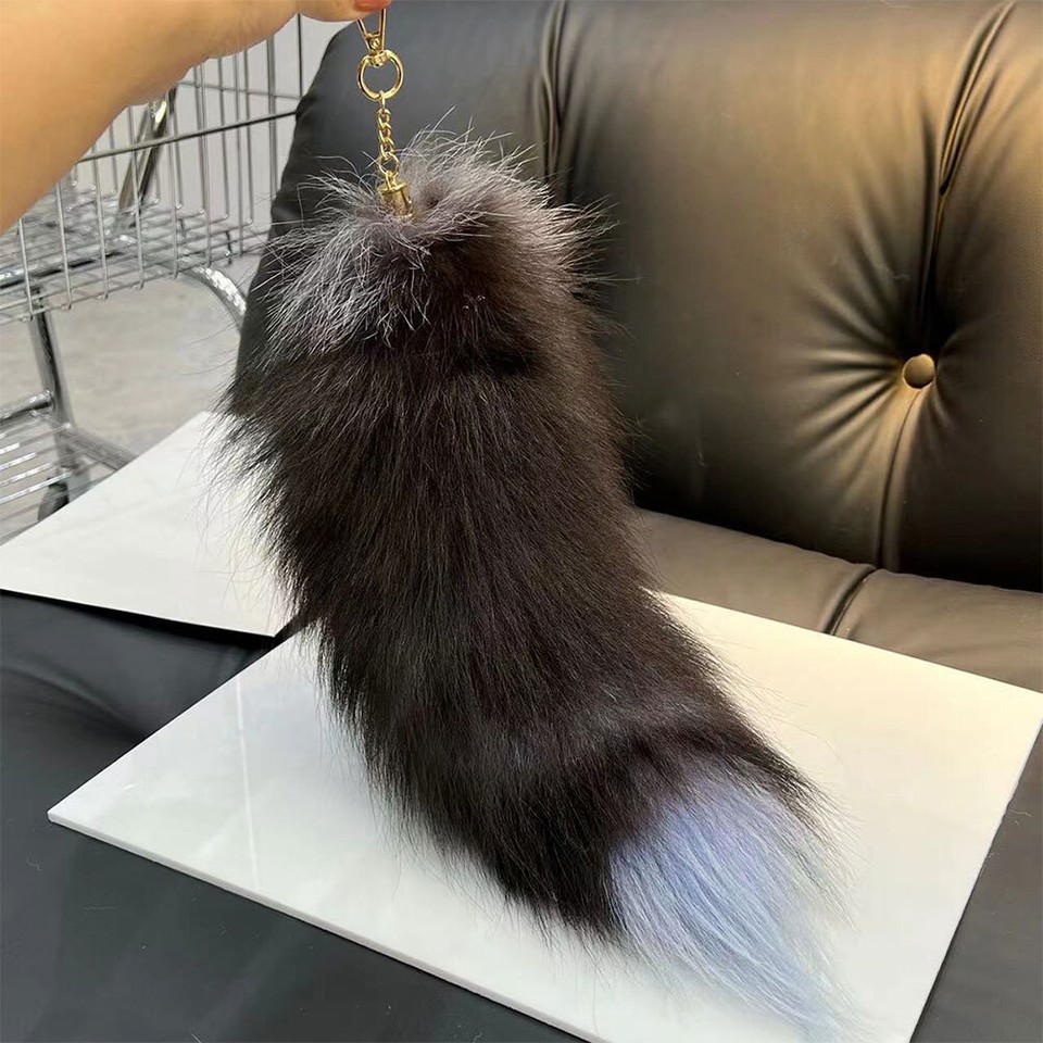 _ Huge Fluffy Faux Fur Fox Tail Keychain Fur Pendant Key Chain Keychain ...