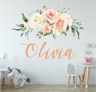 Personalised Name Nursery Wall Sticker Rose Flower Baby Home Decor ...