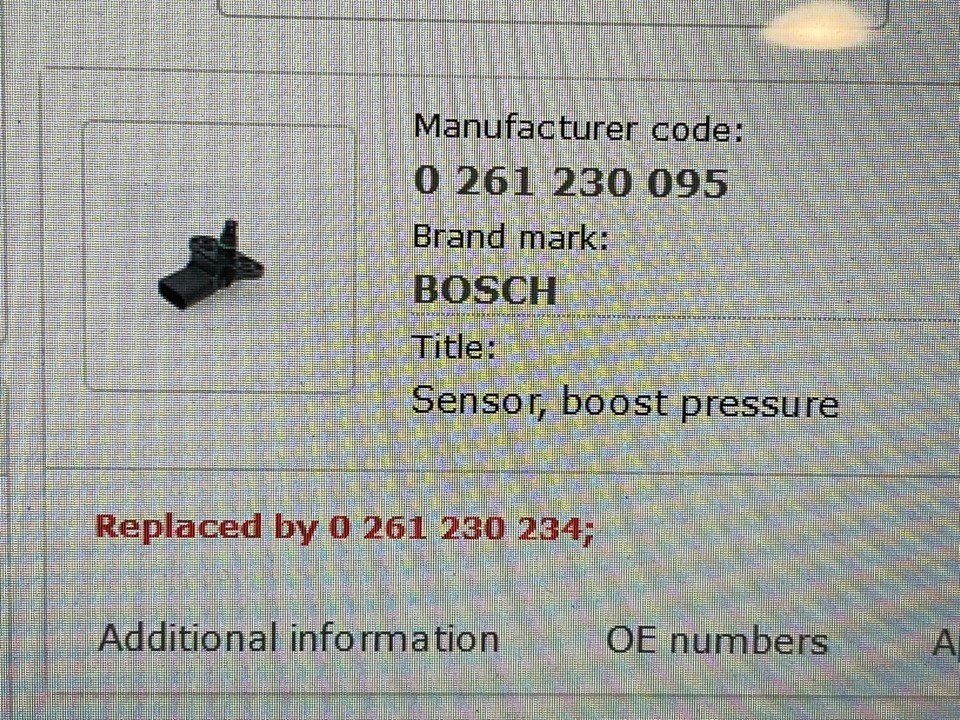 BOSCH 0 261 230 095 Intake Manifold Pressure Sensor 0261230095 AUDI,VW ...