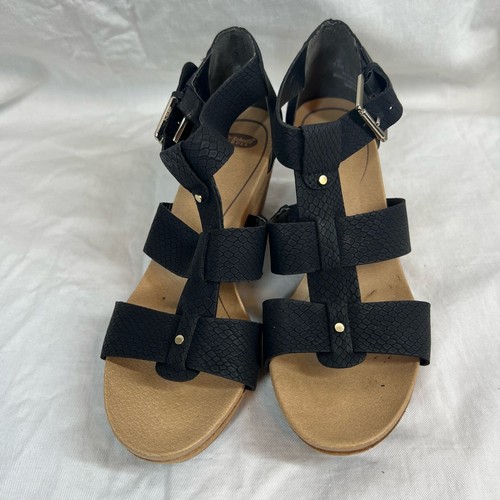 Dr scholls Barton Snake Print Texture Open Toe Strappy Wedge Sandals 6. ...