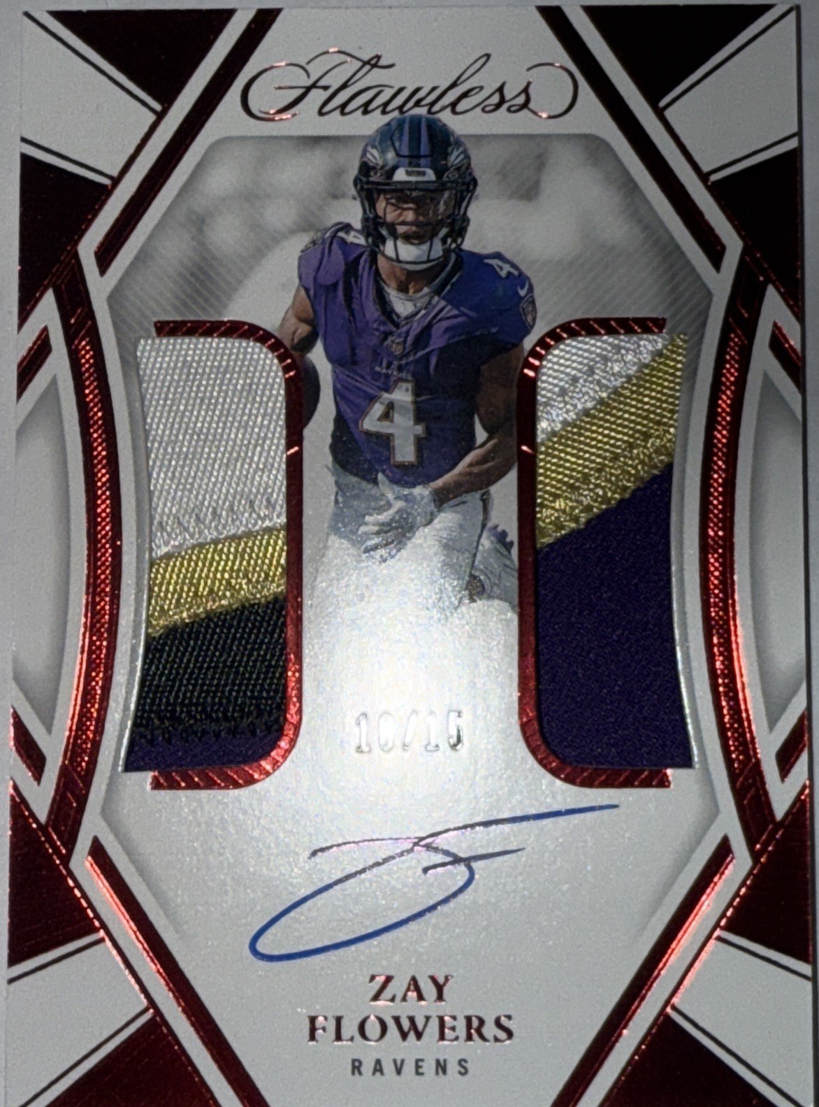 2024 Panini Flawless - Patch Autographs Zay Flowers #PA-22 Ruby /15 (AU ...