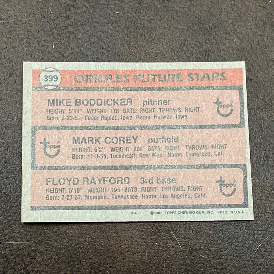 1981 Topps #399 Mike Boddicker Floyd Rayford RC Rookie Orioles Baseball ...