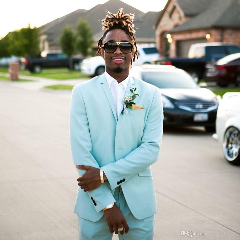 Light Blue Men's Slim Fit Suit Casual Party Prom Tuxedo Groom Wedding ...