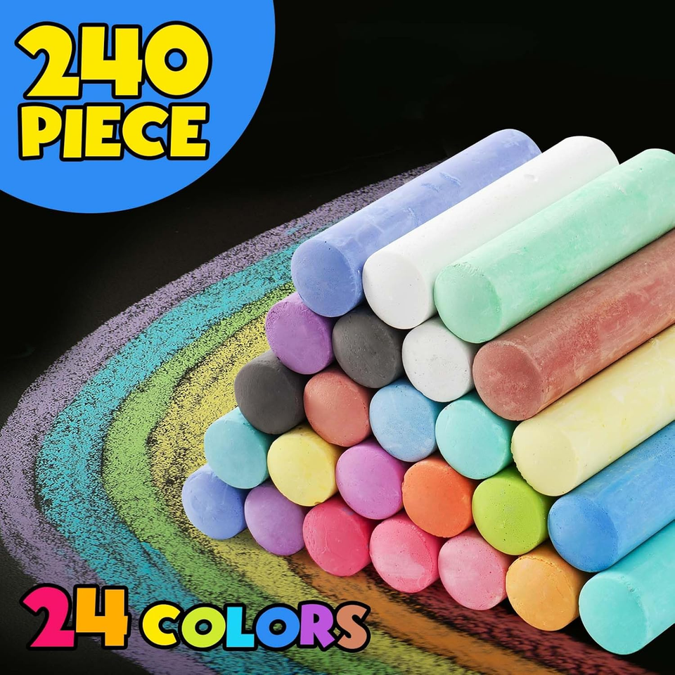 240PCS Washable Sidewalk Chalks, 24 Colors Jumbo Chalk for Kids, Non ...