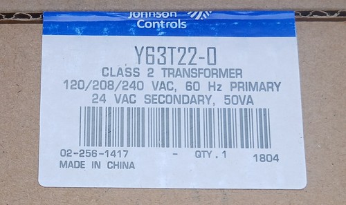 Johnson Controls Y63T22-0 Class 2 Transformer Prim 120/208/240 VAC Sec ...