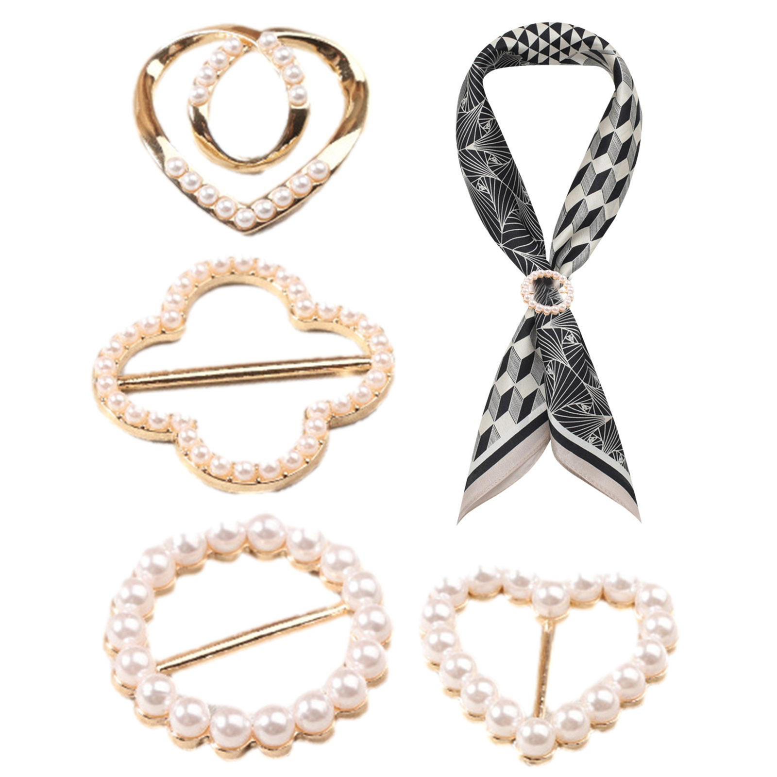 4pcs Women Tie T-Shirt Buckle Ring Metal Round Clothes Clip Scarf ...