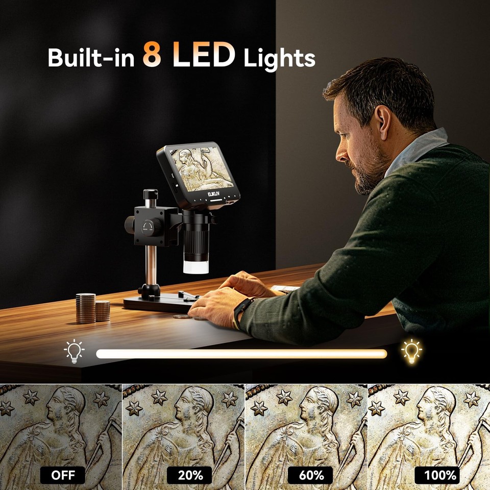 Elikliv Coin Microscope for Adults: 4.3'' LCD Digital Microscope 1000x ...