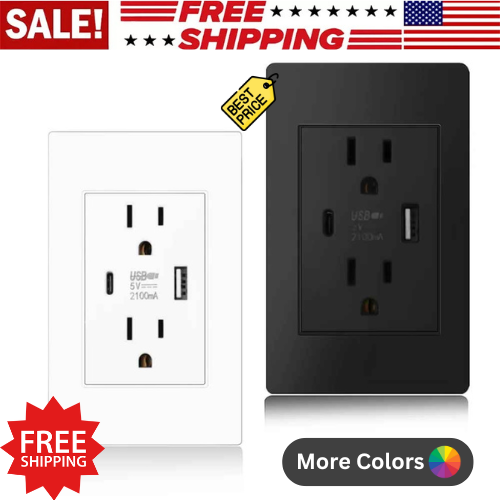 Dual Wall Outlet with USB Ports Charger AC Power Receptacle Plate Panel ...