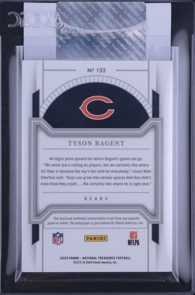 Tyson Bagent 2023 Panini National Treasures #193 Rookie Patch Auto RC ...