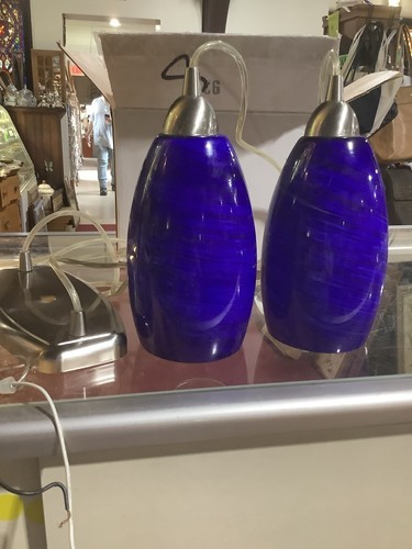 Intertek 'Litex' Instant Pendant Drop Lights Blue Swirl w/ Light bulbs ...