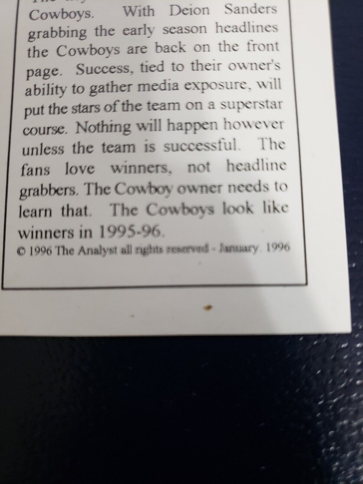 Emmitt Smith Dallas Cowboys 1995 Investors Journal BRONZE The Analyst ...