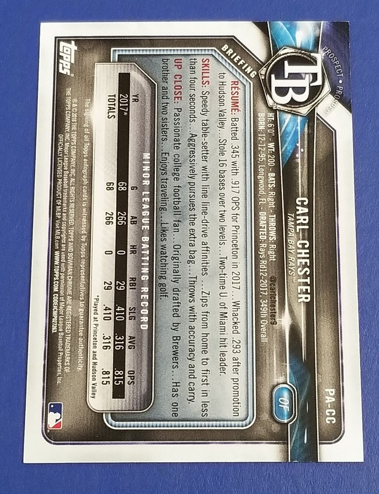 Carl Chester - 2018 Bowman Prospect Auto Retail Exclusive | eBay