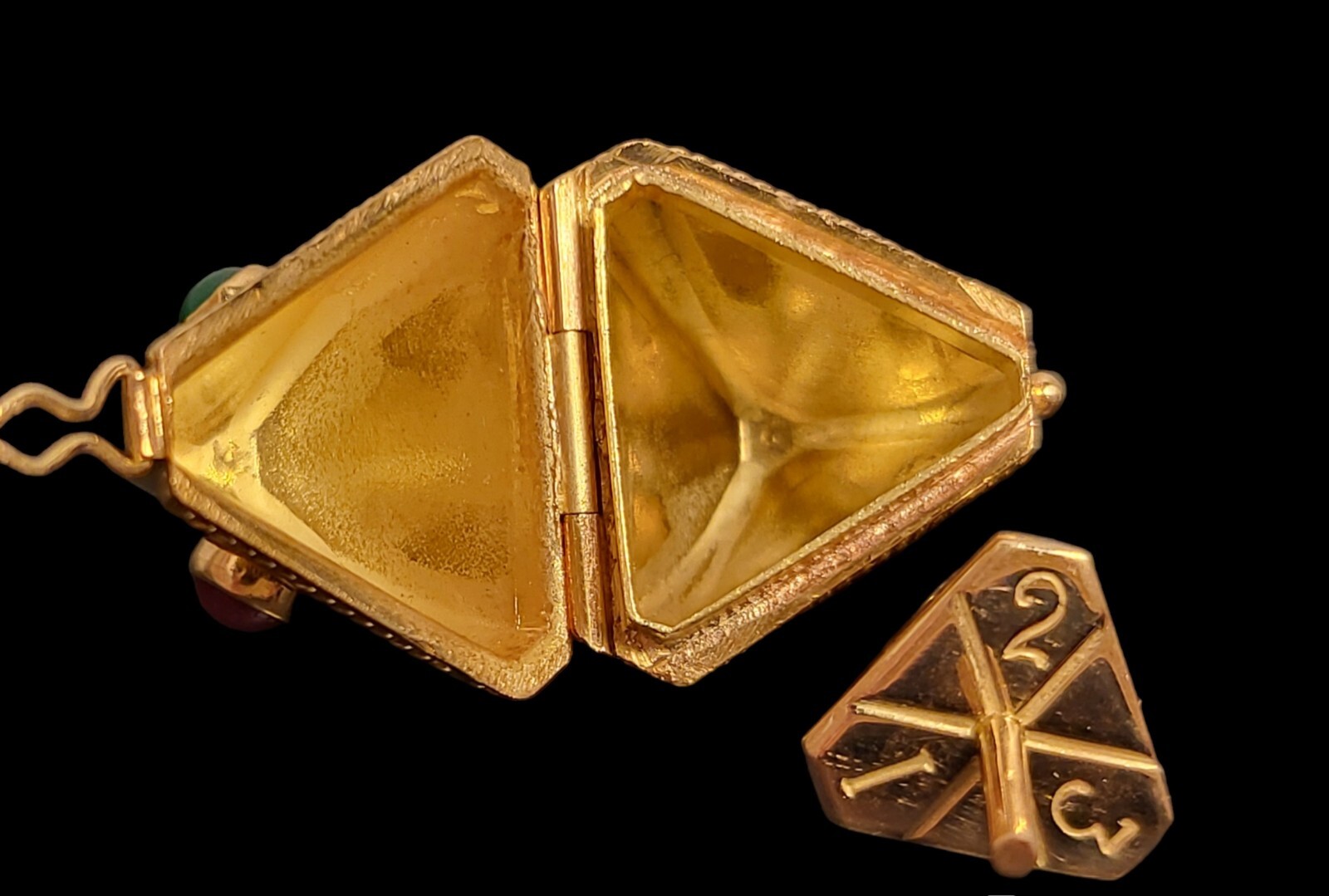 Vintage 18k Yellow Gold Etruscan Charm Pendant Multi Gem Locket with a ...