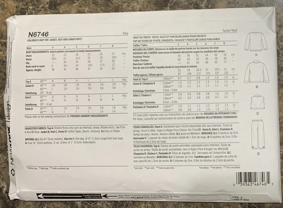 New Look 6746 Pattern Children Knit Top Jacket Vest Cargo Pants Size 3 ...