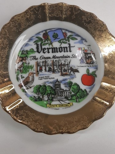 Vermont Souvenir Plate 22K Gold Vintage Crest-o-gold Porcelain | eBay