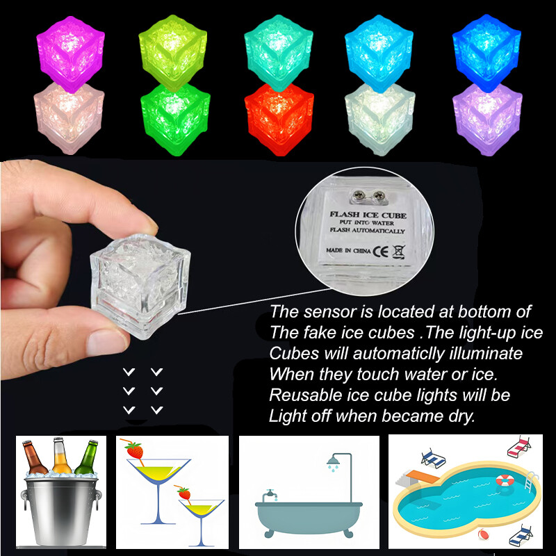 120PCS Multi Color Rainbow Flash Light Up Ice Cube LED Glow Ice Cubes ...