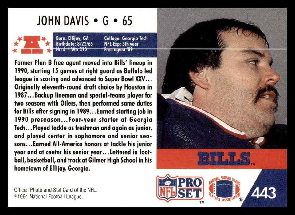 1991 Pro Set #443 John Davis Buffalo Bills RC Football Card NM | eBay