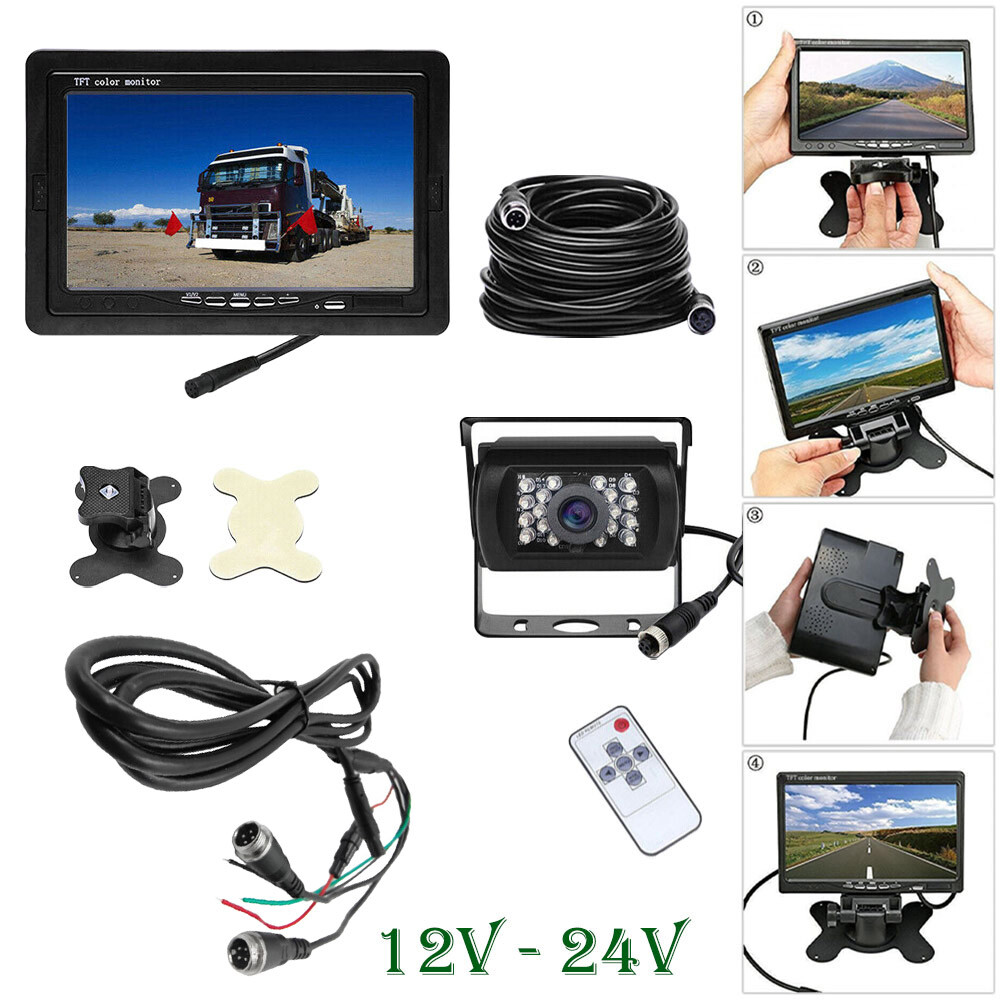 Car Reversing Camera 4Pin + 7" LCD Monitor Truck Bus Van Rear View Kit ...