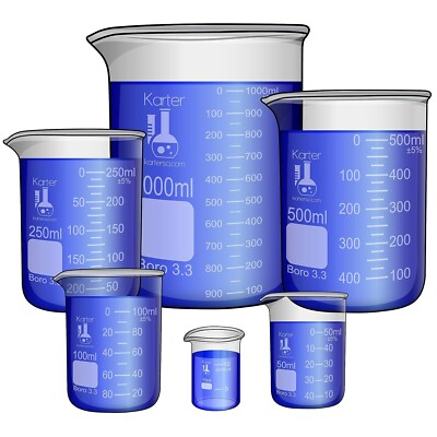 6 Pack Glass Lab Pyrex Beaker Set Measuring Cup 50/100/250/500/1000 ML ...