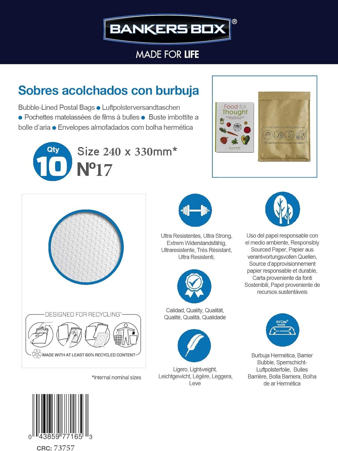 Bankers Box 10 Bubble Padded Bag 240 x 330 mm (Nº17) for Protection ...