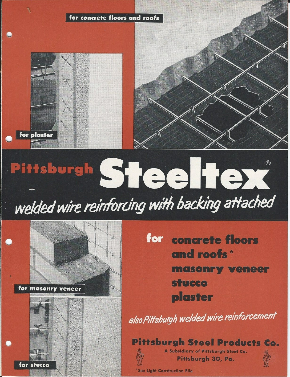 Brochure - Pittsburgh Steel - Steeltex Welded Wire for Floor Roof c1954 ...