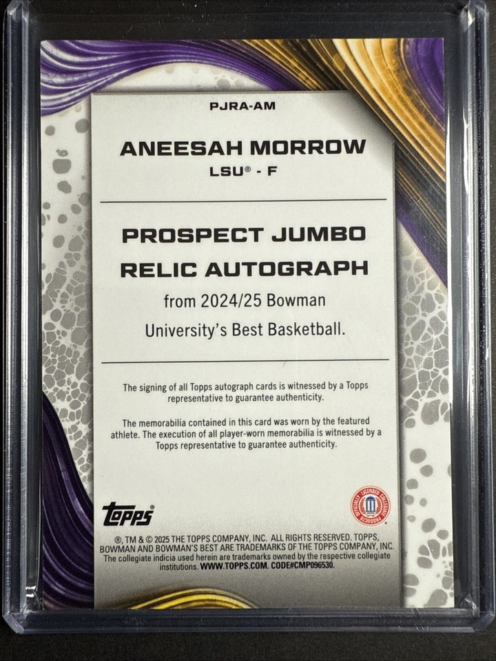 2024-25 Bowman Best U Aneesah Morrow Jumbo Patch Auto #PJRA-AM 12/25 ...