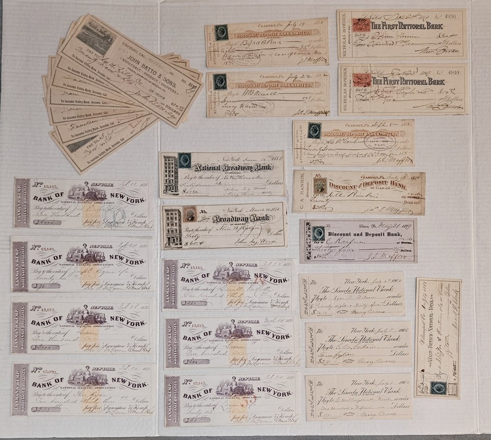 HUGE @200 Mostly 1800's Vintage Bank Check LOT/Revenue Stamps/DOCUMENTS ...