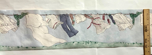 Wallpaper BORDER Laundry Clothes Line 8 YARDS Vintage 7 Inches Wide | eBay