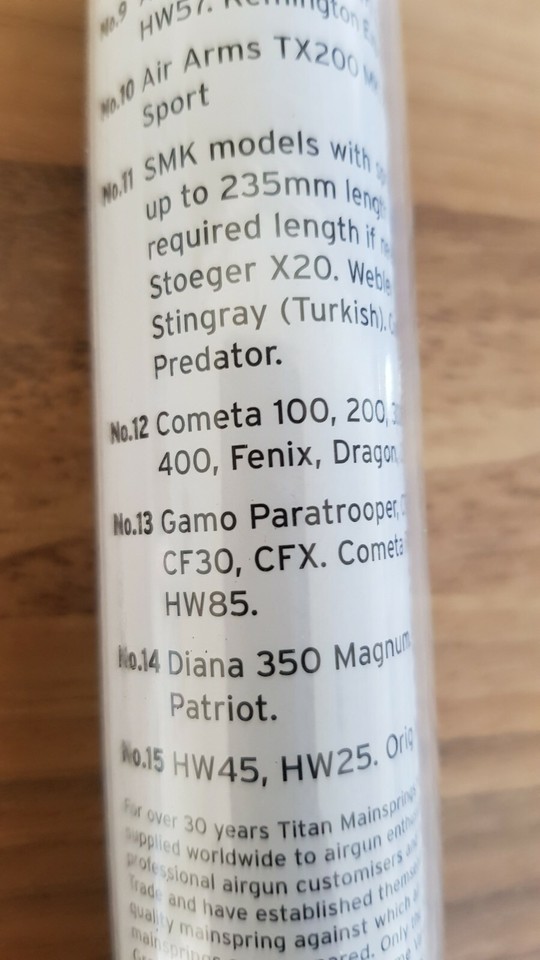 Titan XS Airgun Spring for Air Rifle & Airgun Main Spring NO.1 - NO.15 ...